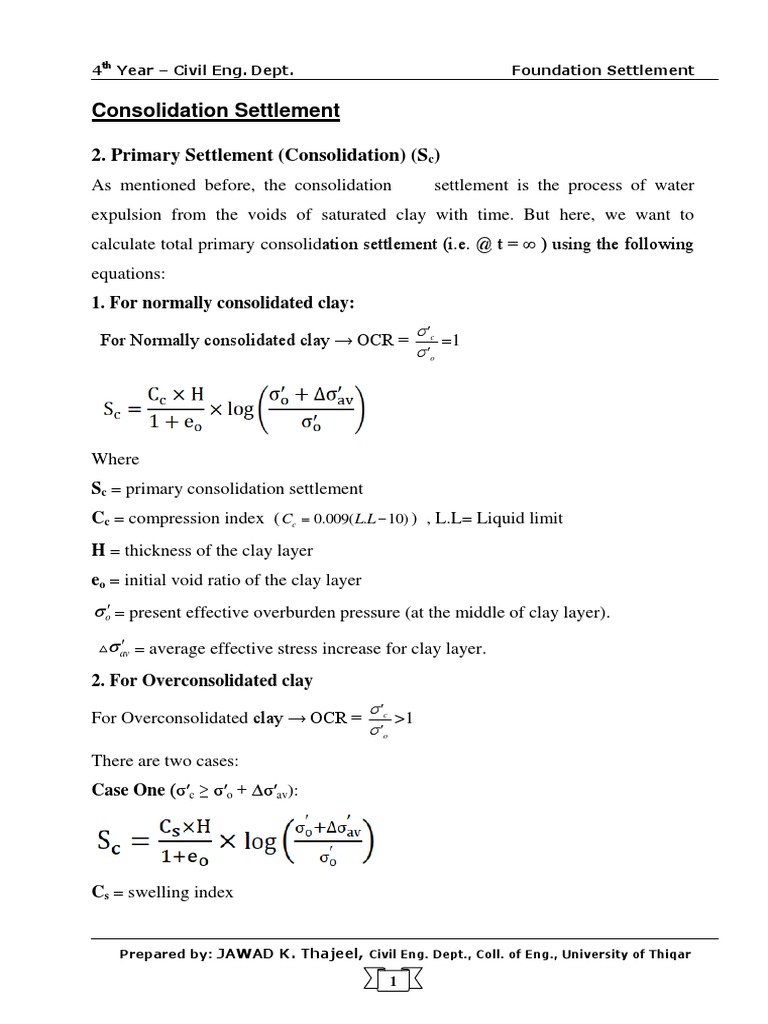Primary Settlement (Consolidation) (S) | PDF | Chemistry | Natural ...