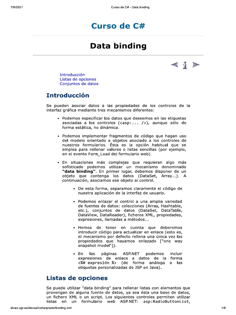 Curso de C# - Data Binding | PDF