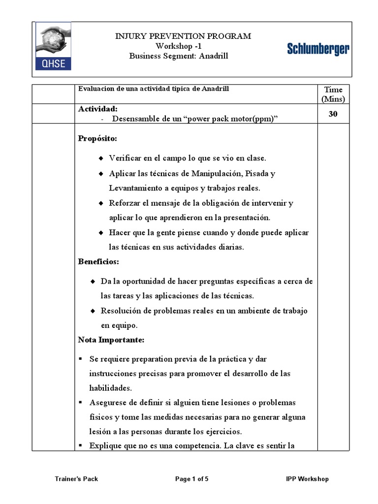 Programa de Prevención de Lesiones Anadrill | PDF