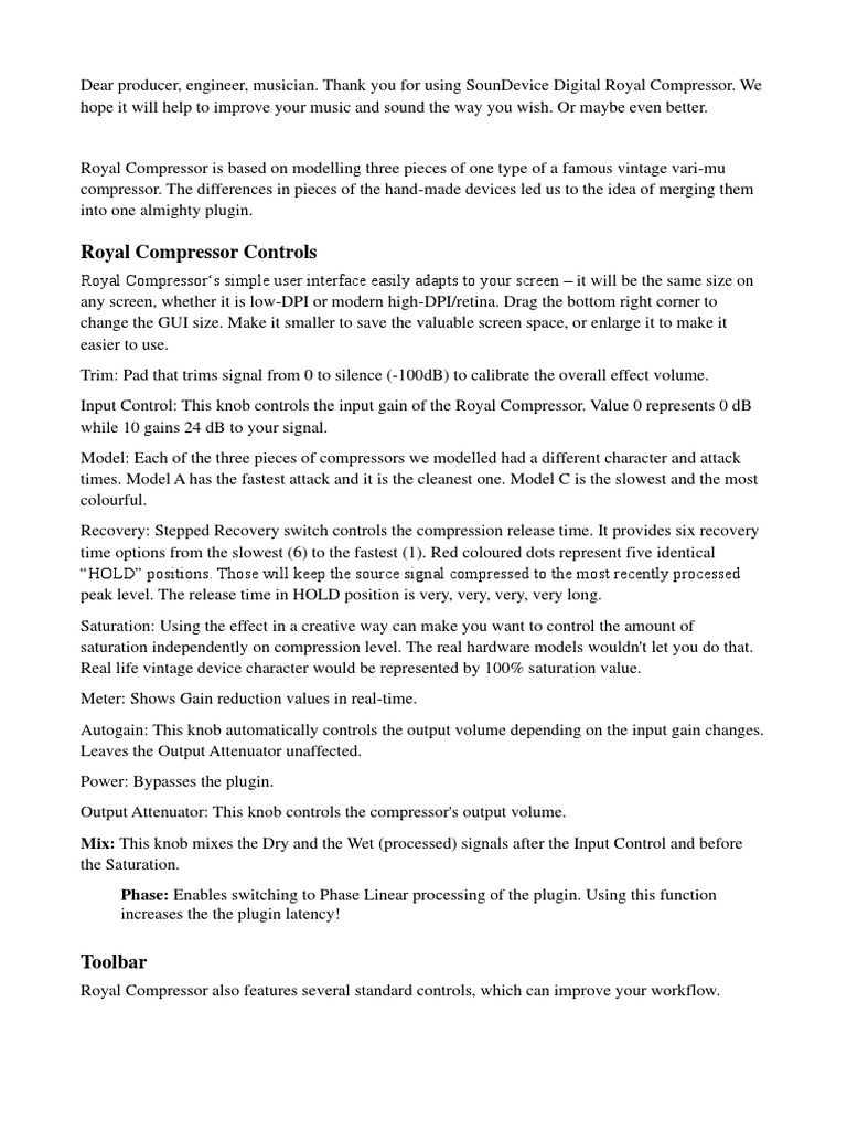 Thank You for Using SounDevice Digital Royal Compressor | PDF | Mac Os ...