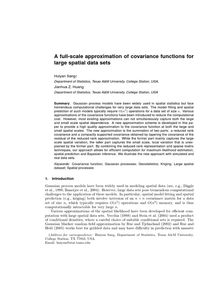 A Full-Scale Approximation of Covariance Functions For Large Spatial Data Sets | PDF ...