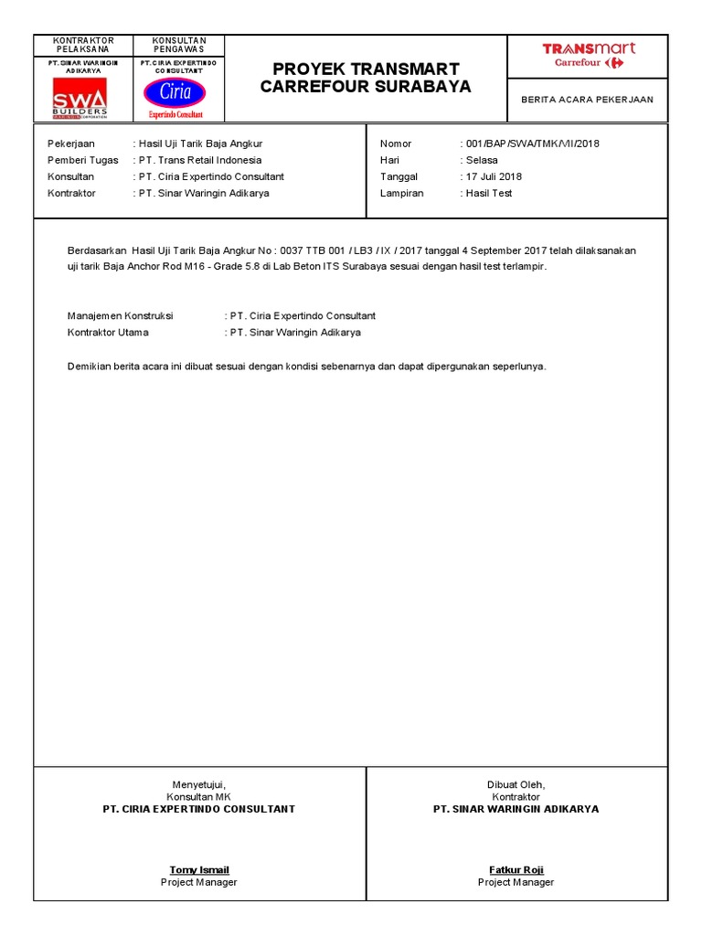 Berita Acara Hasil Tes | PDF