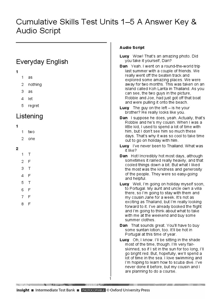 Cumulative Skills Test 1-5 Answer Key | PDF