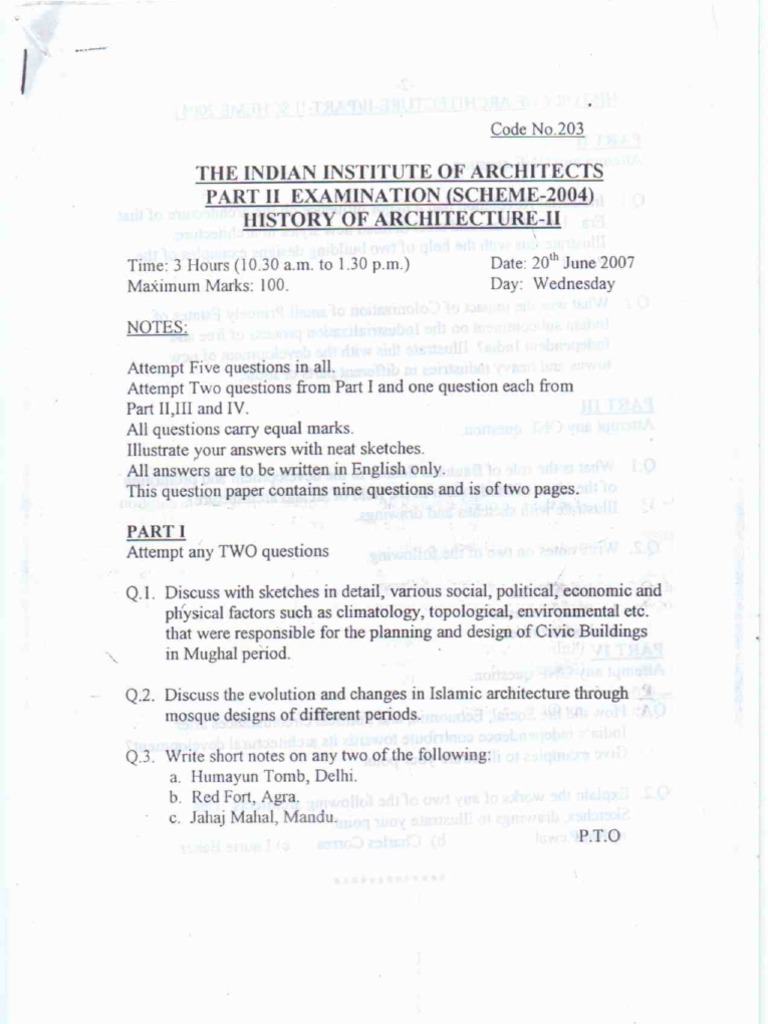 June-2007indian Institute of Architects Part-2 Examination Question ...