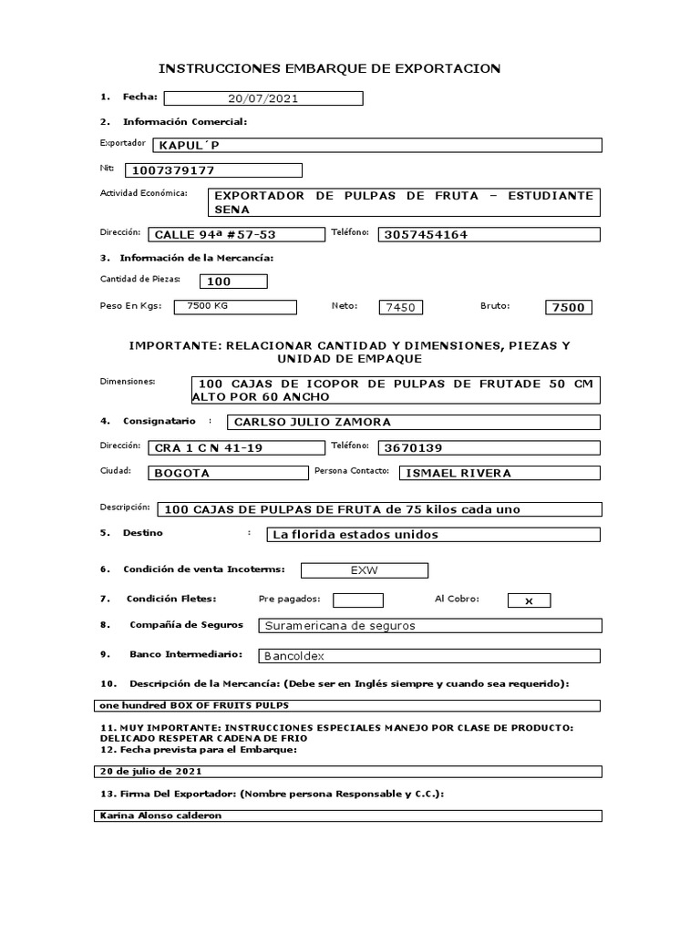 Instrucciones de Embarque para Exportación | PDF