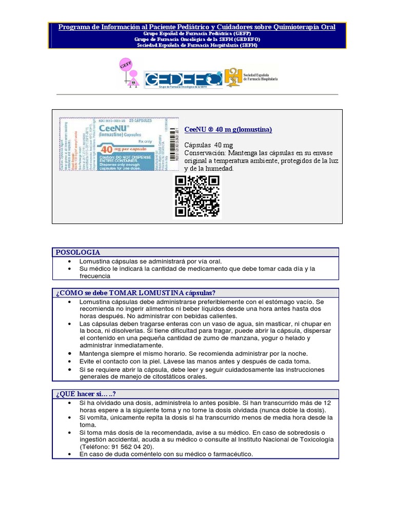 CeeNU 40 MG CAPSULAS LOMUSTINA | PDF | Farmacia | Efecto adverso