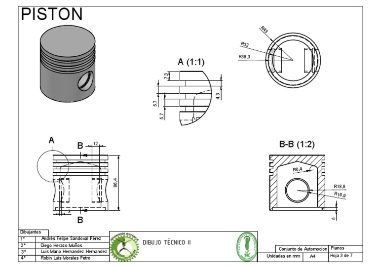 Planos de Piston en Dibujo Técnico II | PDF