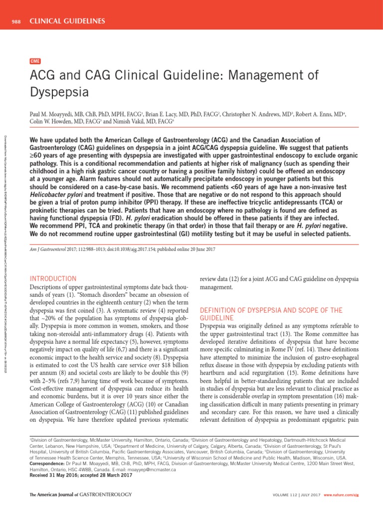 ACG and CAG Clinical Guideline Management Of.10 | PDF | Indigestion ...