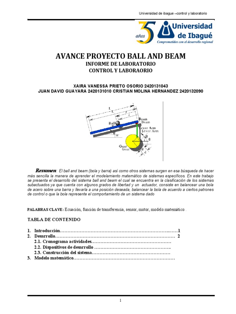 Avance Proyecto Ball and Beam | PDF | Arduino | Ecuaciones