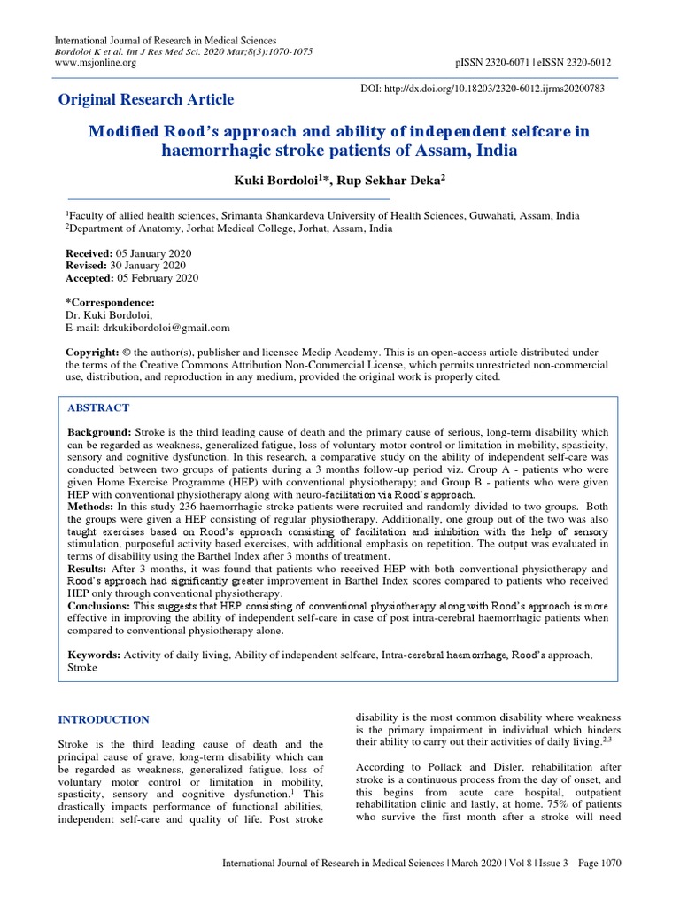 Modified Rood's Approach and Ability of Independent Selfcare in ...