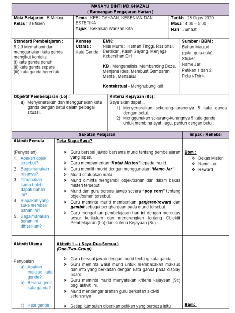 Pencerapan RPH 26.8.2020 - Kata Ganda..edit 1 | PDF