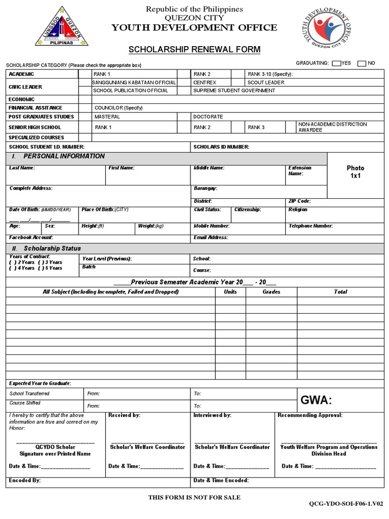 Scholarship Renewal: Documenting Academic Progress and Personal Details ...