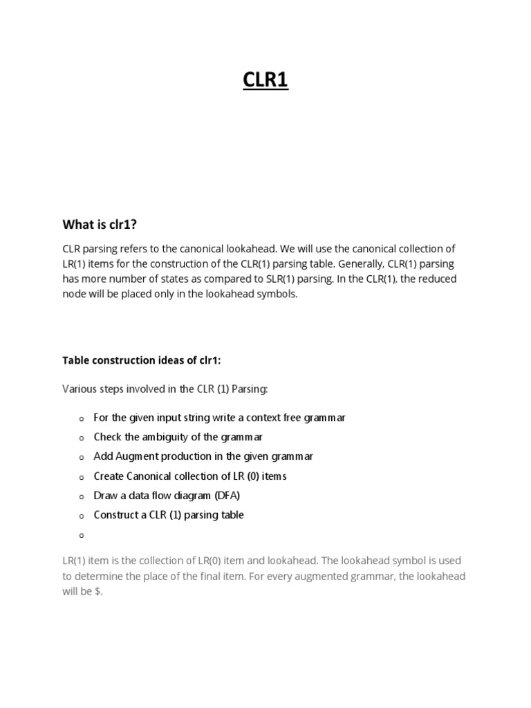 What Is clr1?: Various Steps Involved in The CLR (1) Parsing | PDF ...
