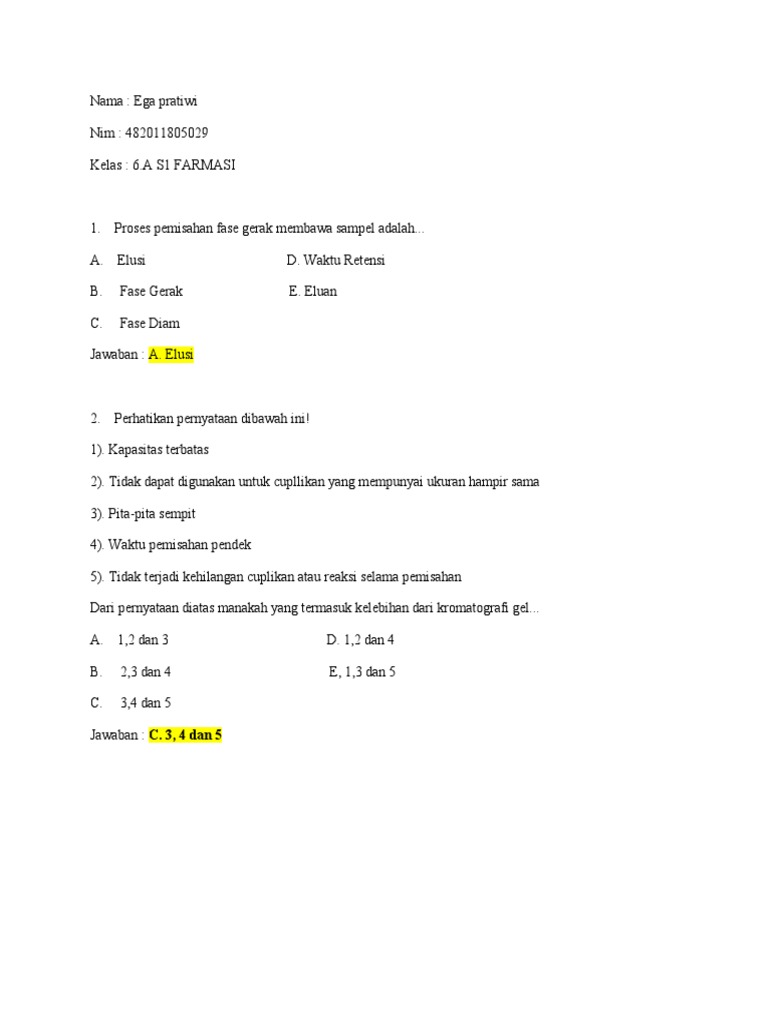 Soal Kromatografi Kolom Gel (Ega Pratiwi) | PDF