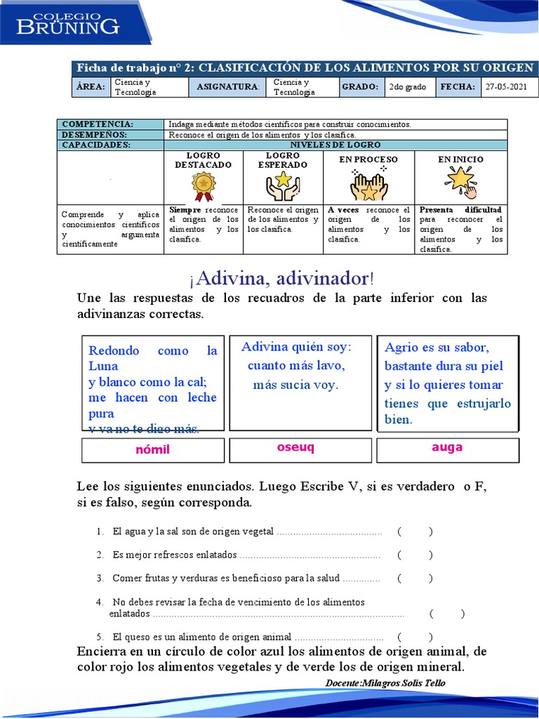 Miss Milagros - S1 - Ciencia-Clasificación de Los Alimentos Por Su ...