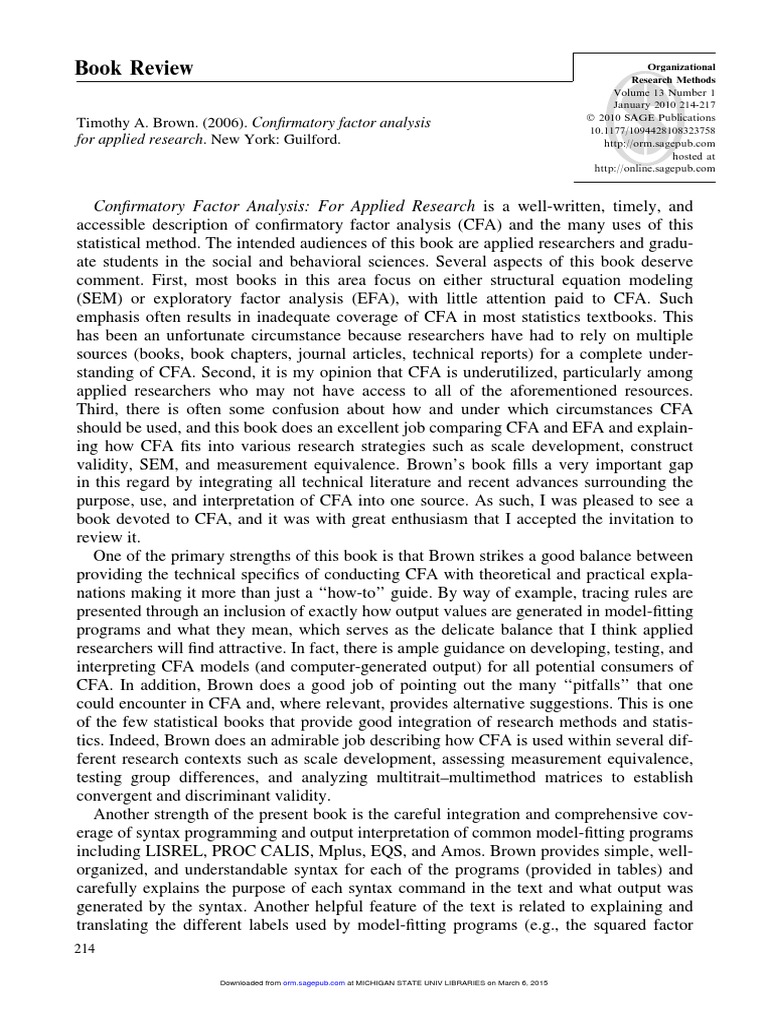Book Review: Timothy A. Brown. (2006) - Confirmatory Factor Analysis ...