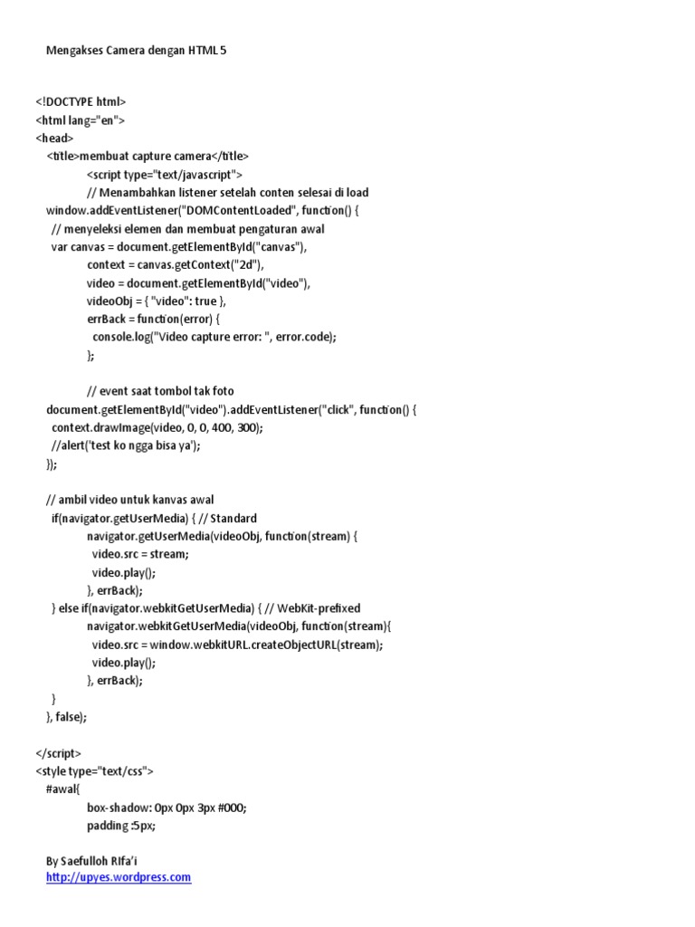 Akses Camera Dengan HTML 5 | PDF | Komputer