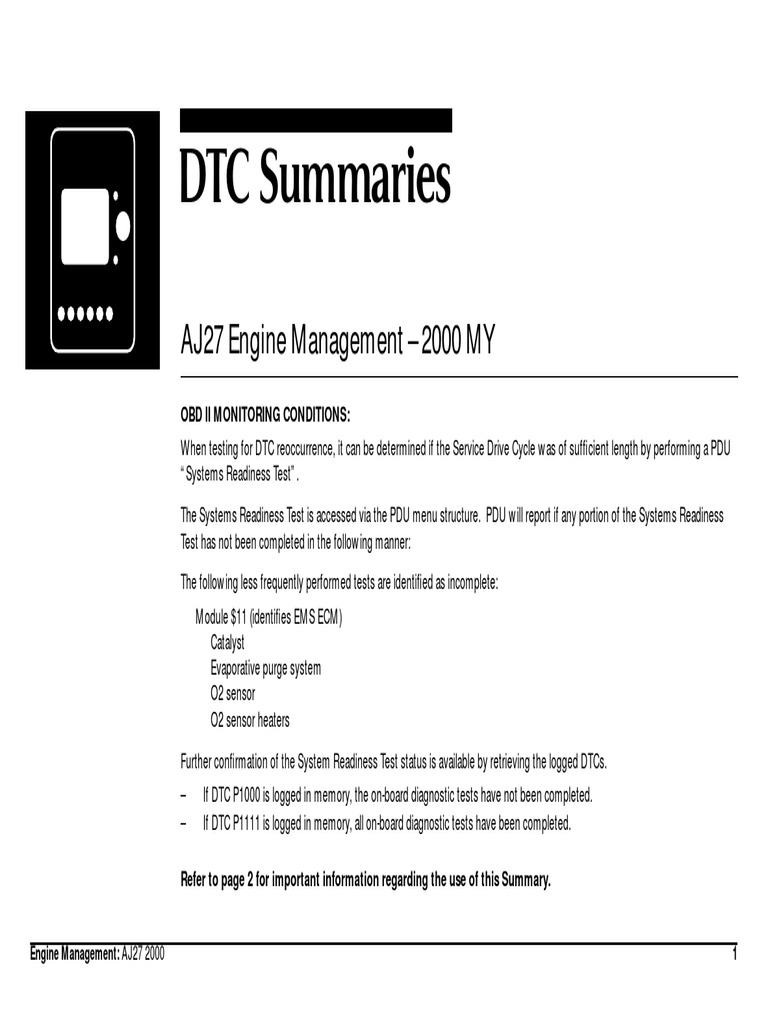 DTC Summaries: AJ27 Engine Management - 2000 MY | PDF | Throttle ...
