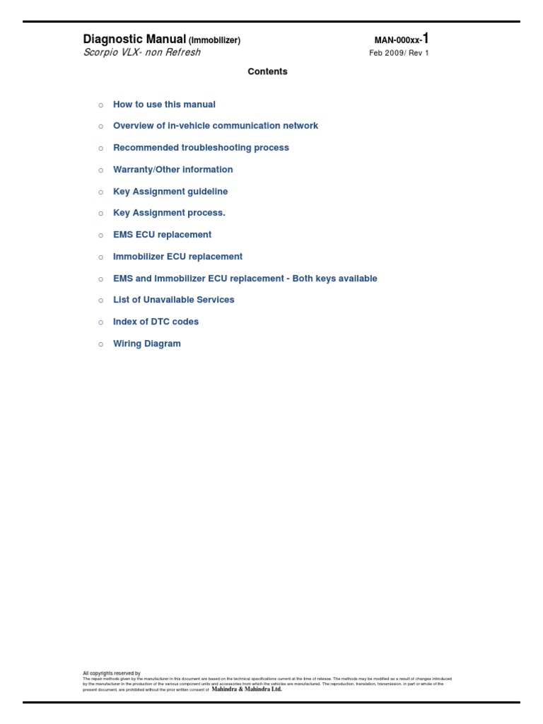 Diagnostic Manual: Scorpio VLX-non Refresh | PDF | Land Vehicles | Vehicles