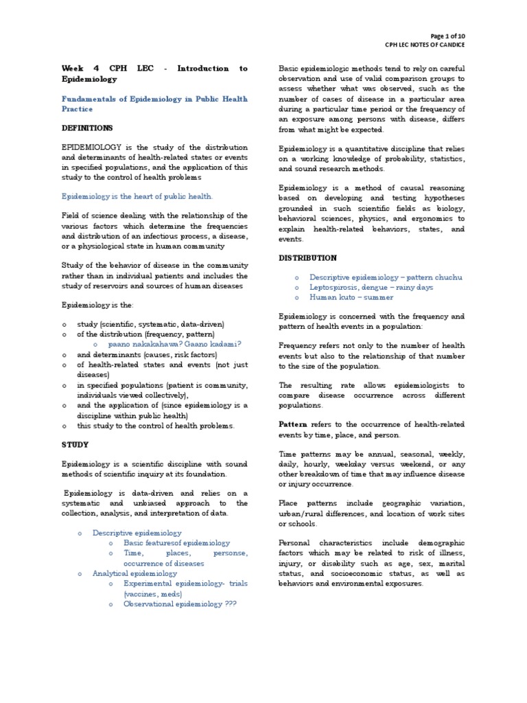 Week 4 CPH LEC - Introduction To Epidemiology: Fundamentals of Epidemiology in Public Health ...