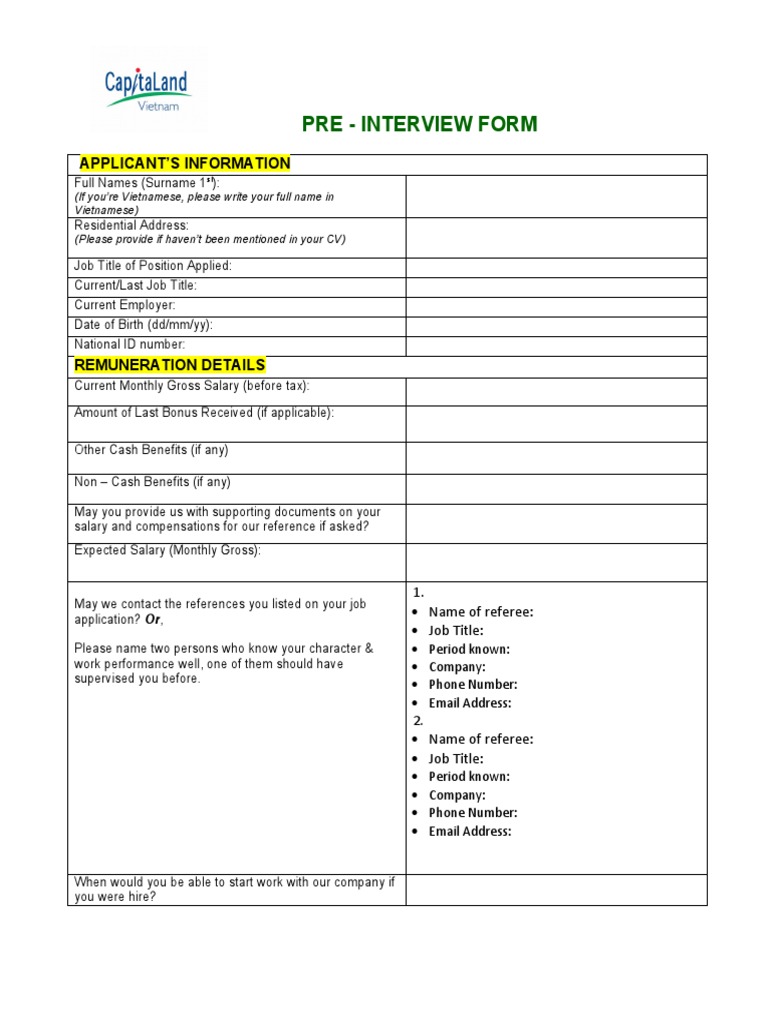 Pre - Interview Form: Applicant'S Information | PDF