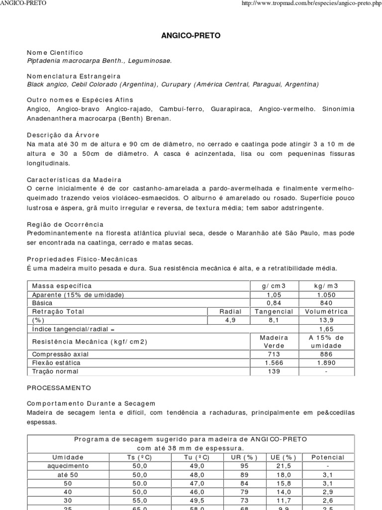 Características da Madeira Angico-Preto | PDF | Madeira | Produtos ...