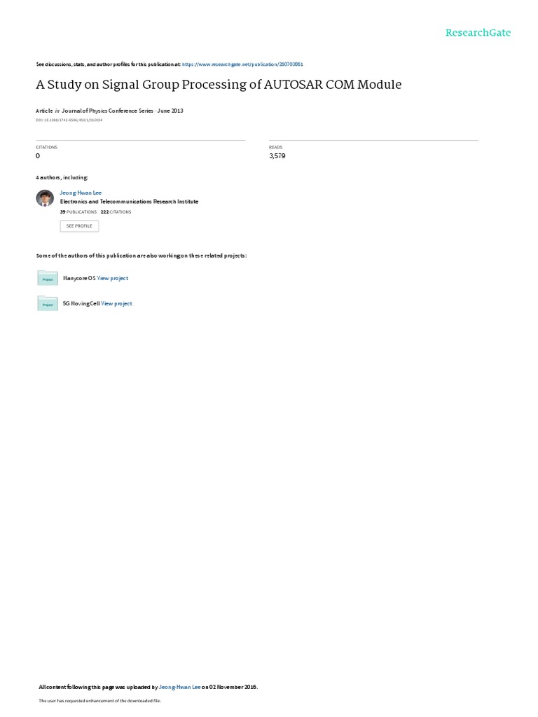 A Study On Signal Group Processing of AUTOSAR COM Module: Journal of ...