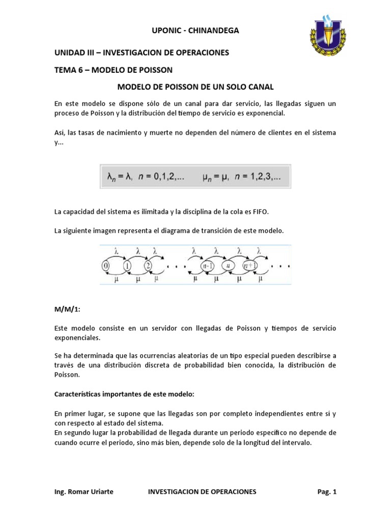 Clase 6 - Modelo de Poisson - Metodo de Un Servidor | PDF ...