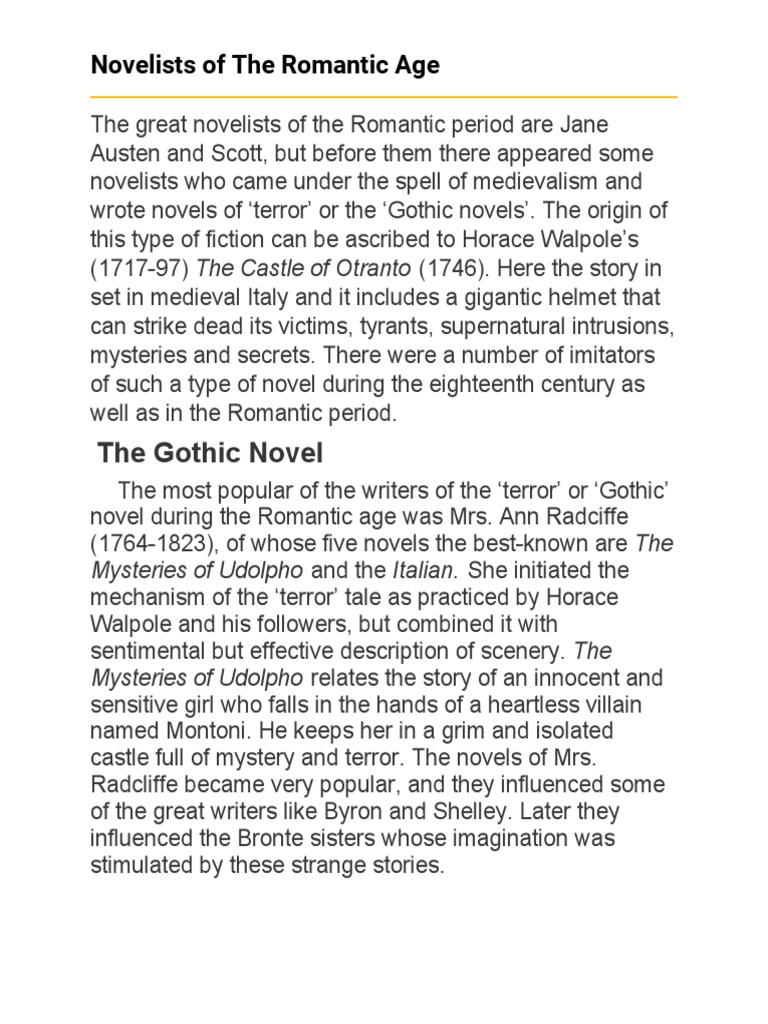 The Gothic Novel: Novelists of The Romantic Age | PDF | Gothic Fiction ...