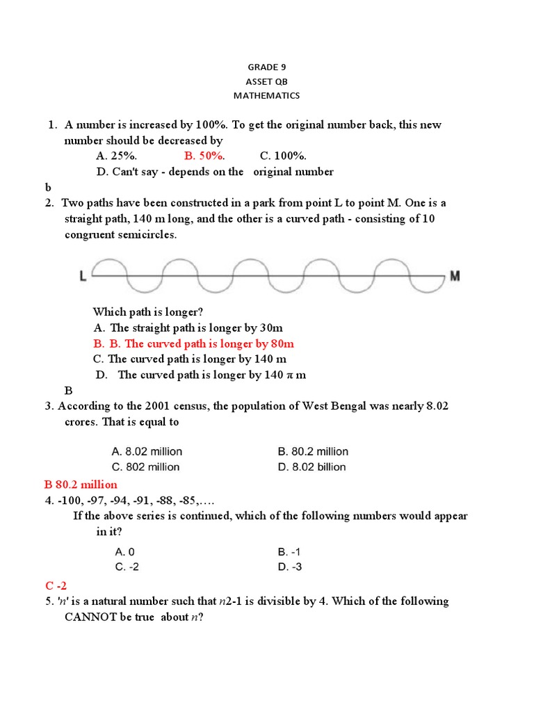 Grade 9 Asset QB Mathematics | PDF | Personal Identification Number ...