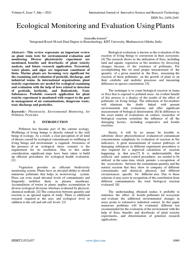 Plant Toxicity for Ecological Monitoring | PDF | Pollution | Ecology