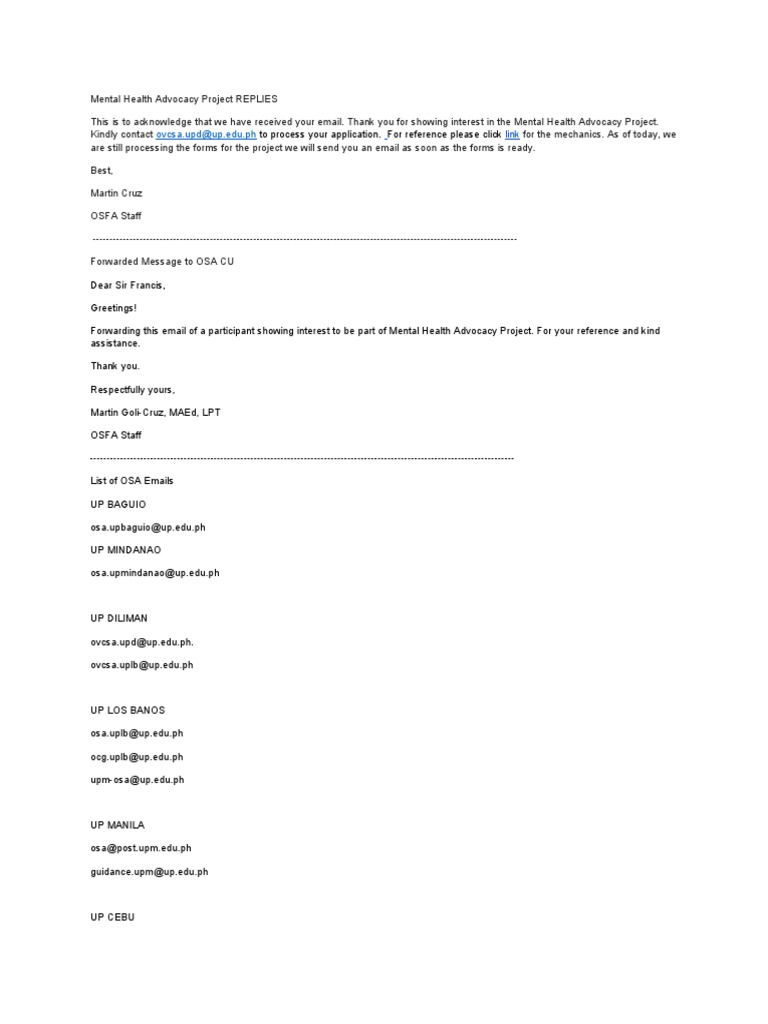 Mental Health Advocacy Project Inquiry | PDF