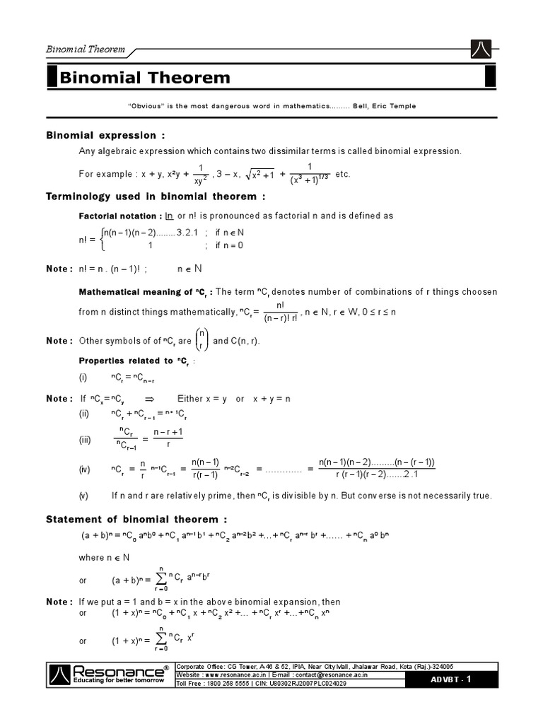Binomial Theorem Explained | PDF | Numbers | Number Theory
