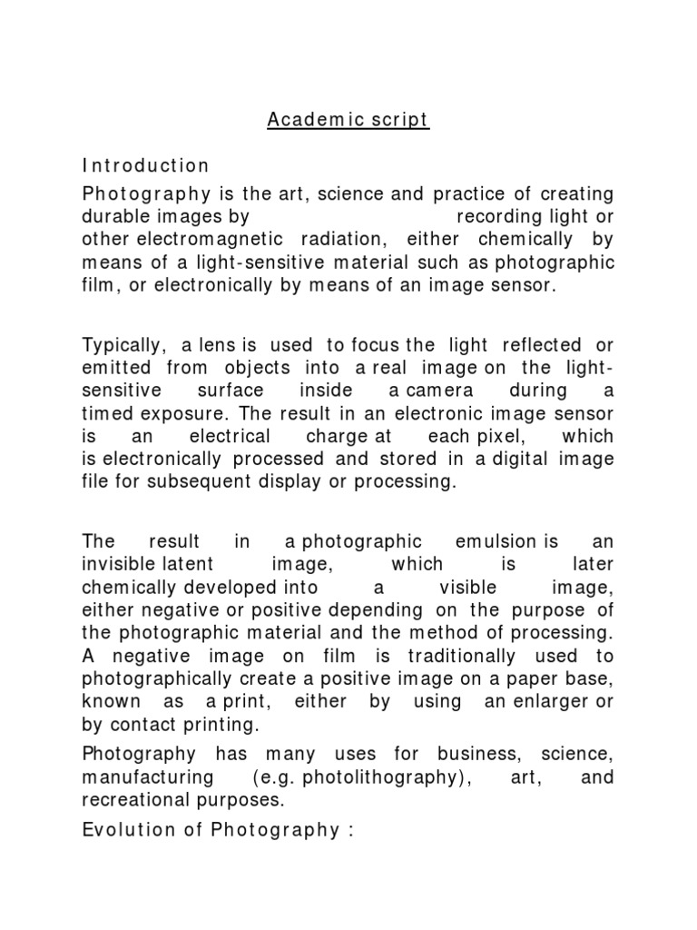M1 (Introduction To Photography) Academic Script | PDF