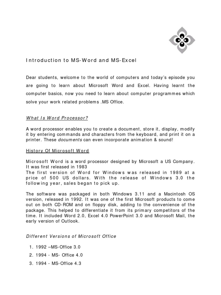 M2 (Introduction To MS Word) Academic Script | PDF | Microsoft Excel ...