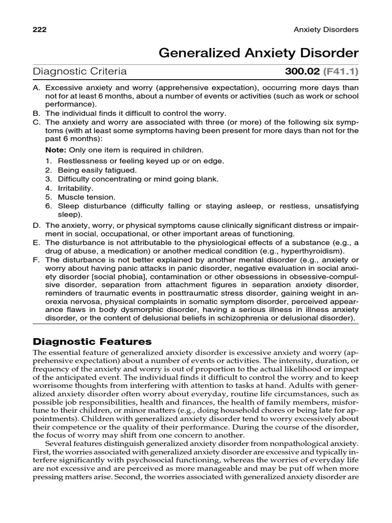 Generalized Anxiety Disorder: Diagnostic Criteria | PDF | Anxiety ...