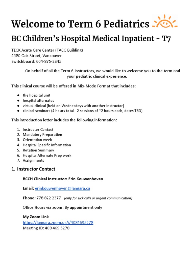 BCCH Clinical Welcome To Term 6 Letter - May-June | PDF | Pediatrics ...