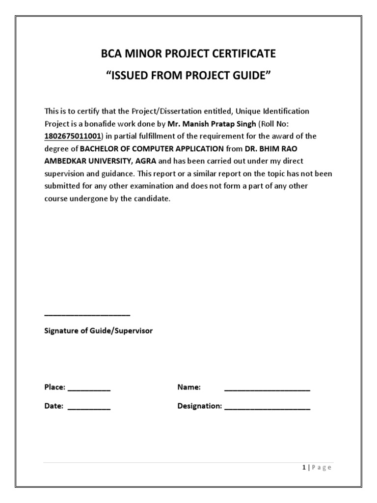 Bca Minor Project Certificate "Issued From Project Guide" | PDF ...