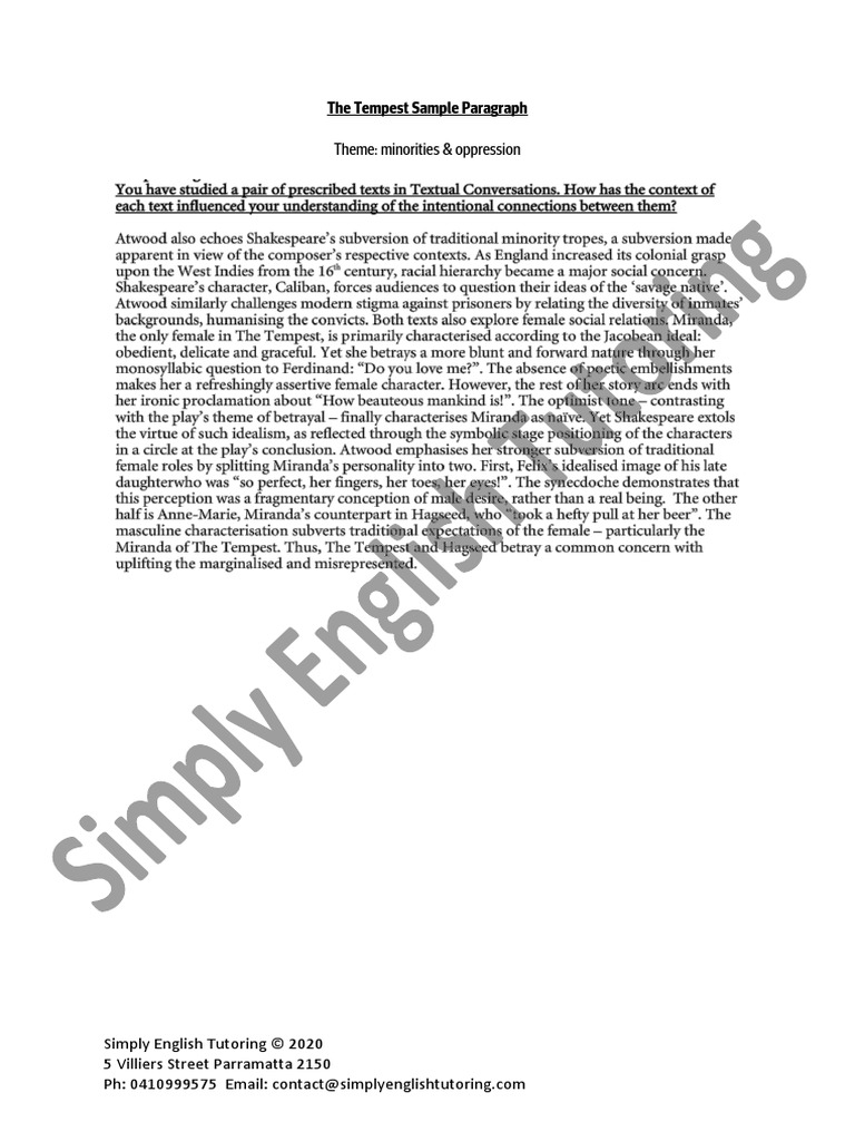 The Tempest Sample Paragraph Oppression | PDF