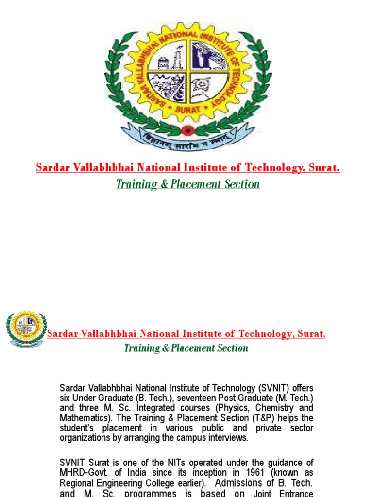 Training & Placement Section: Sardar Vallabhbhai National Institute of ...