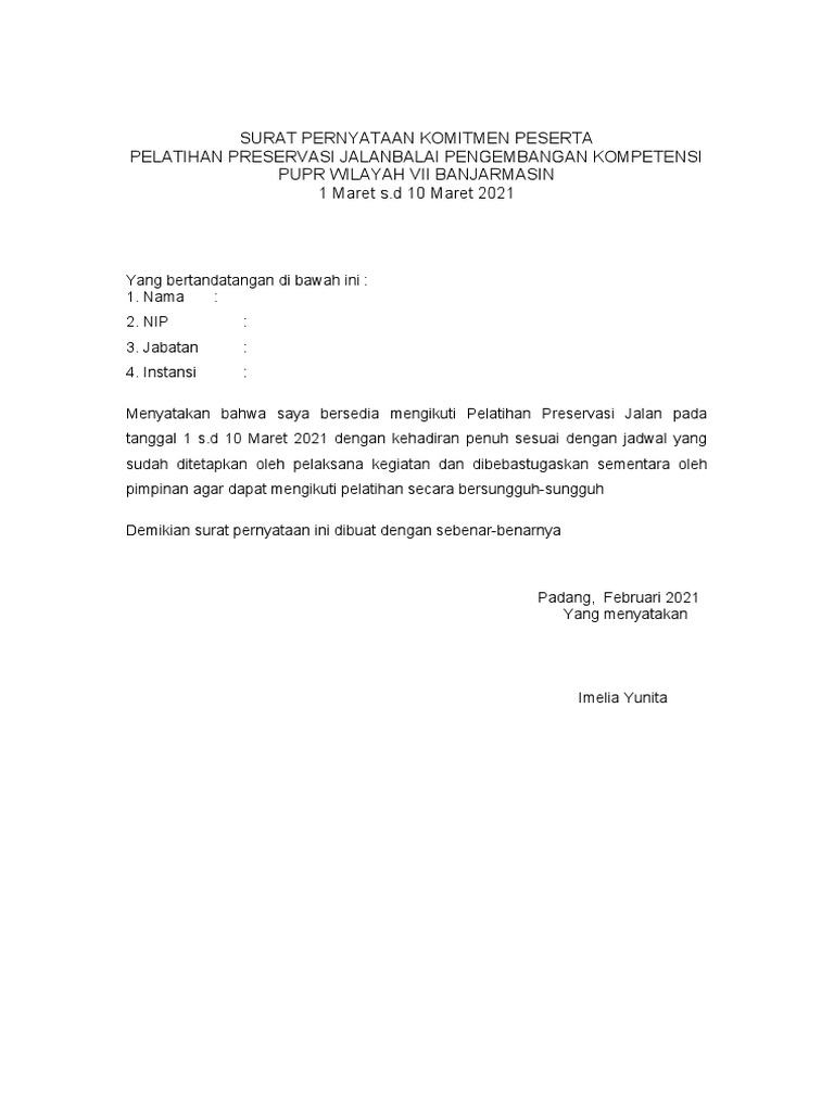 Surat Pernyataan Komitmen Peserta | PDF
