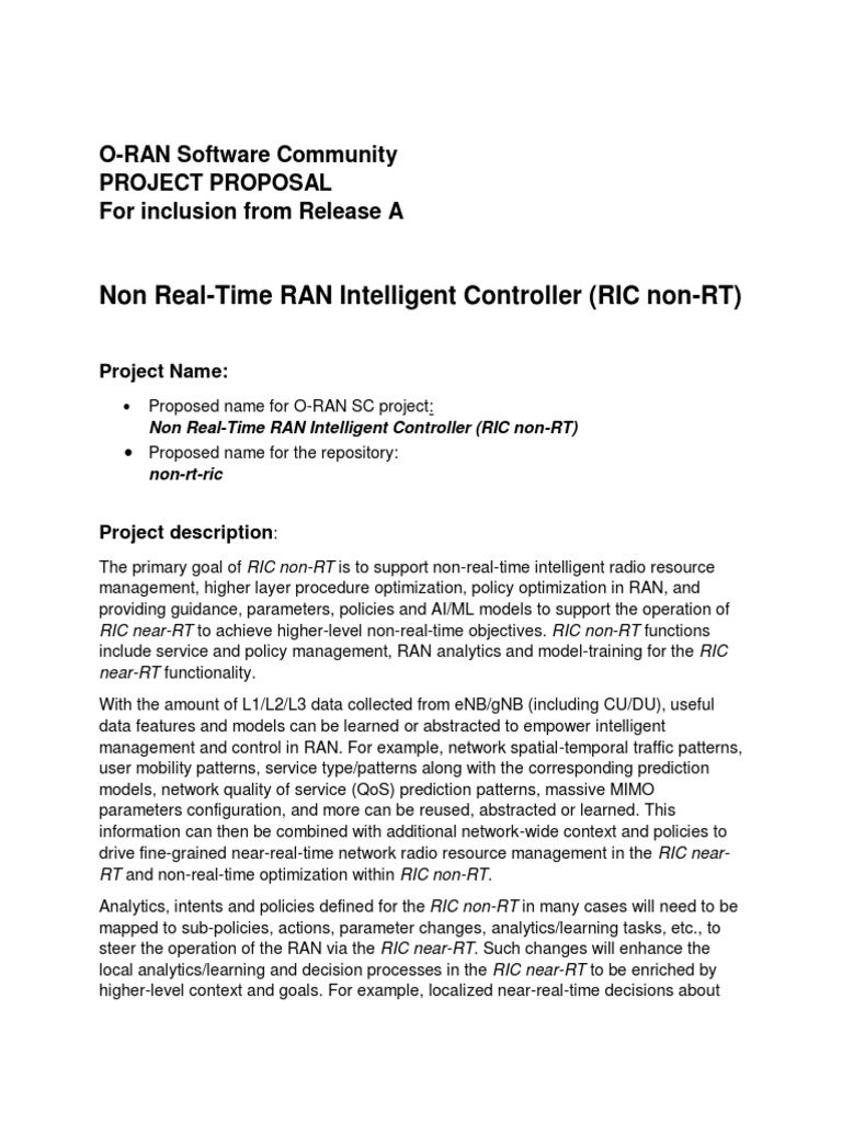 Non Real-Time RAN Intelligent Controller (RIC non-RT) | PDF | Quality ...