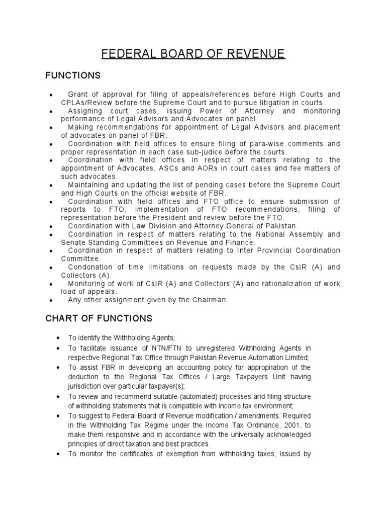 Functions of Federal Board of Revenue | PDF | Taxes | Income Tax