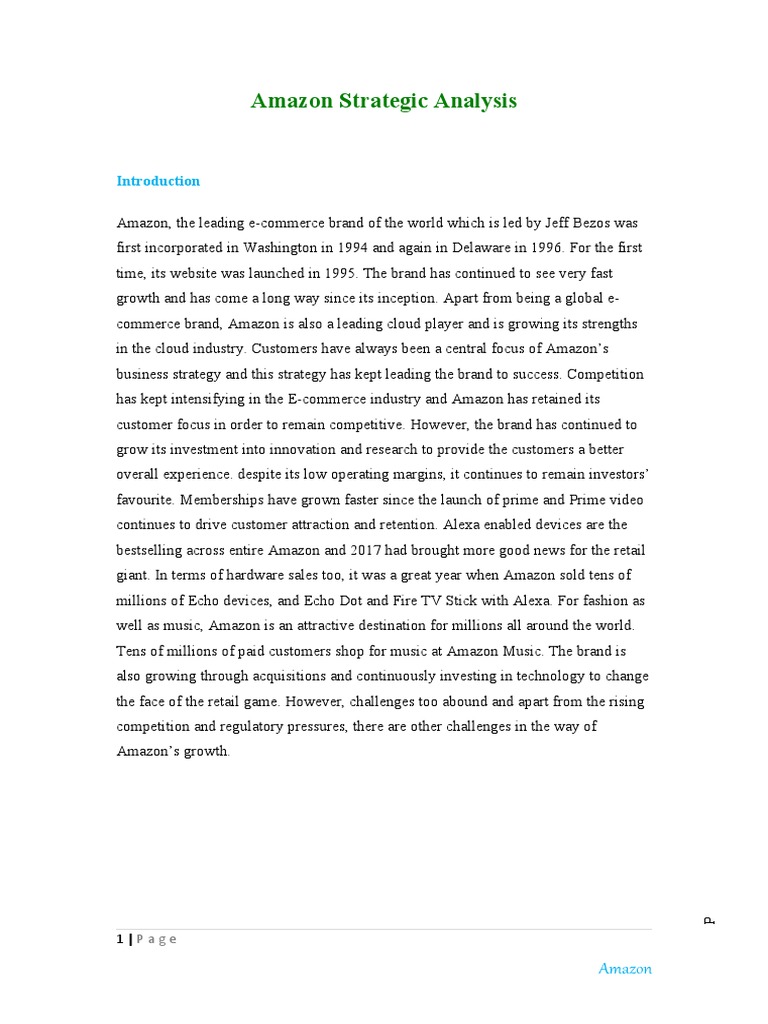 Amazon Strategic Analysis | PDF | E Commerce | Brand