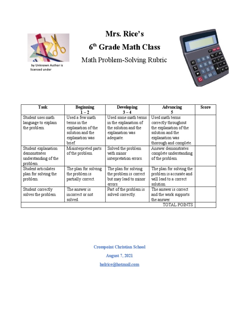 Problem-Solving Math Rubric | PDF