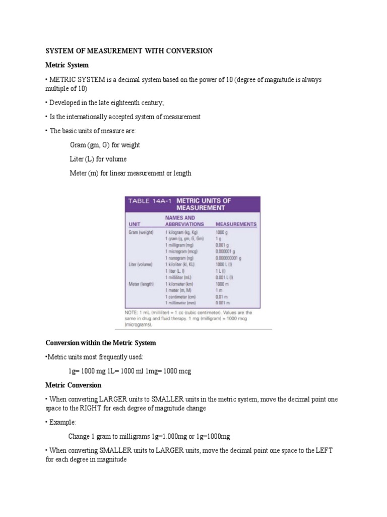 System of Measurement With Conversion | PDF | Dose (Biochemistry ...