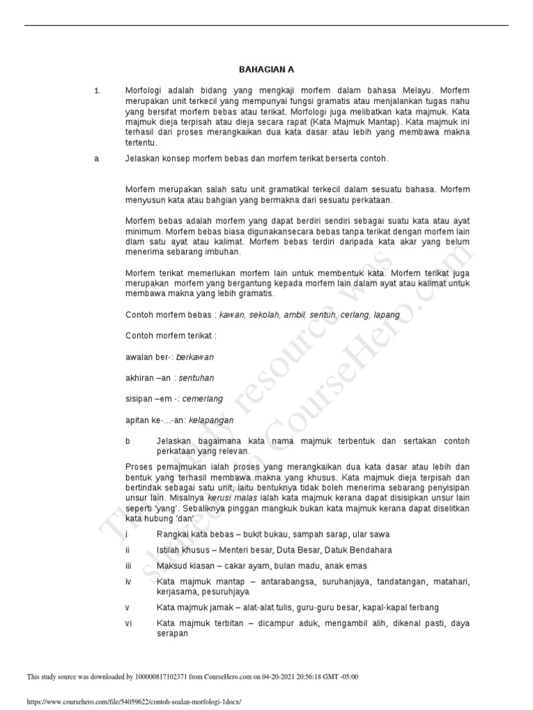 Contoh Soalan Morfologi 1 | PDF