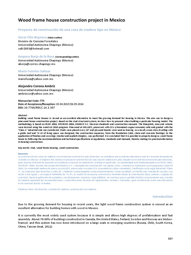 Wood Frame House Construction Project in Mexico | PDF | Framing ...