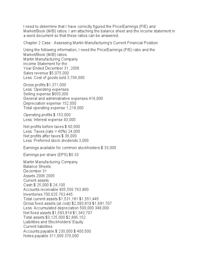 Martin Manufacturing Financial Ratios | PDF | Equity (Finance) | Expense