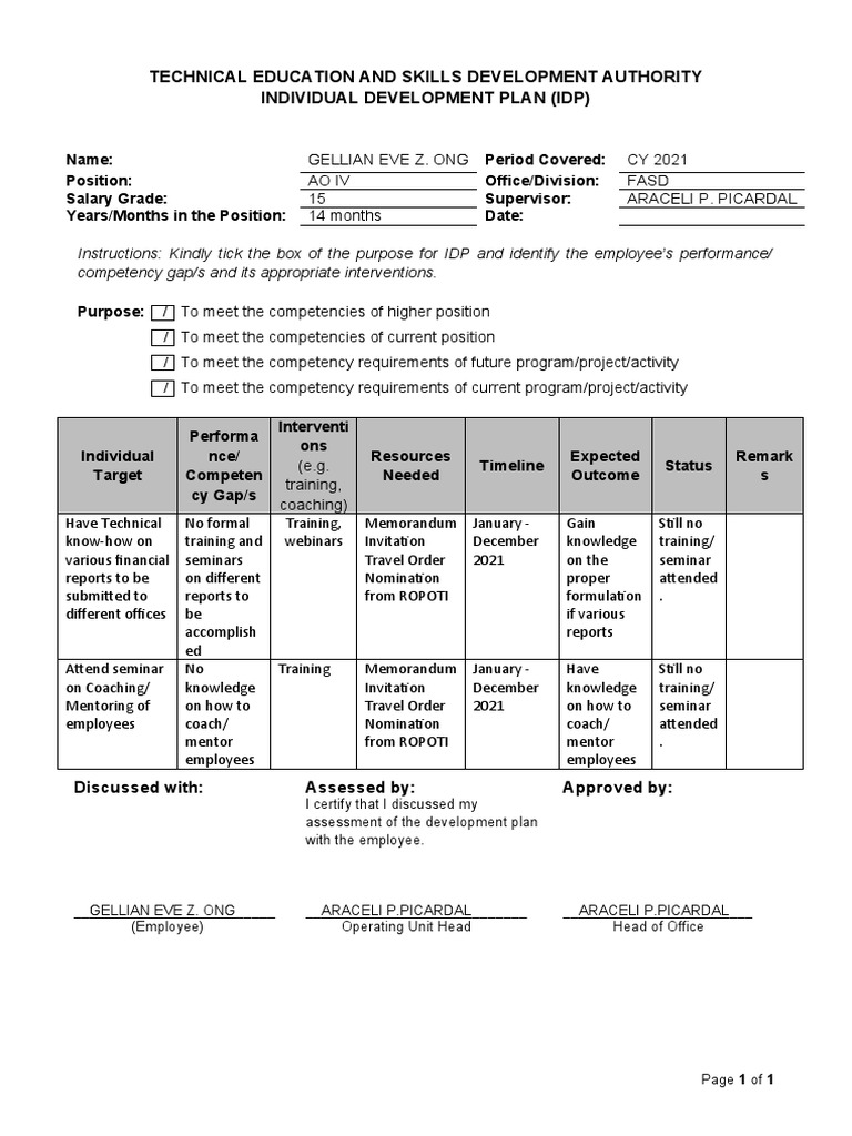 Individual Development Plan Template | PDF | Applied Psychology | Cognition